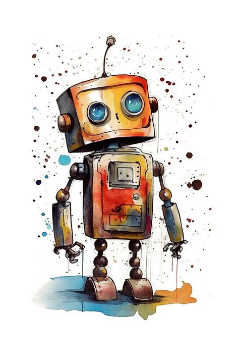 Premium Ai Image Robot Watercolor Clipart Cute Isolated On White Background With Generative Ai
