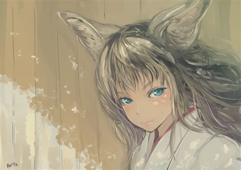 Animal Ears Batta Kanzume Quality Blue Eyes Blush Brown Hair Long
