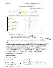 Exponential Functions Unit Test Equations Graphs And Course Hero