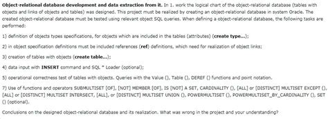 Solved Object Relational Database Development And Data Extraction From