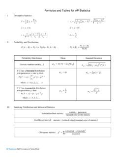Statistics Formula Sheet And Tables AP Central Statistics Formula Sheet And Tables