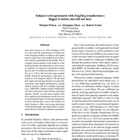 Subject Verb Agreement With Seq2seq Transformers Bigger Is Better But