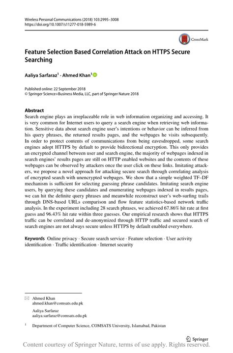 Feature Selection Based Correlation Attack On Secure Searching Request Pdf