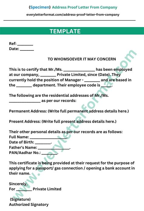 Address Proof Letter From Company