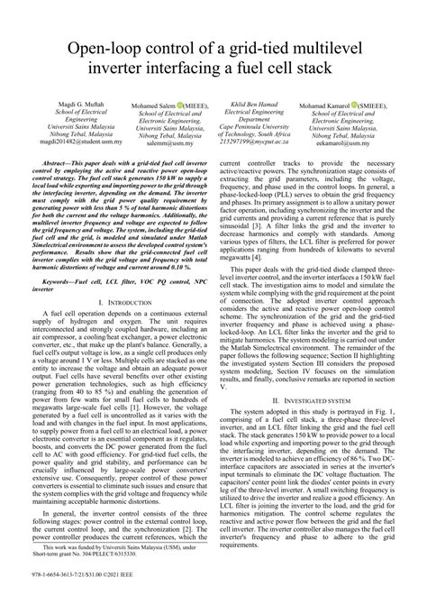 Pdf Open Loop Control Of A Grid Tied Multilevel Inverter Interfacing A Fuel Cell Stack