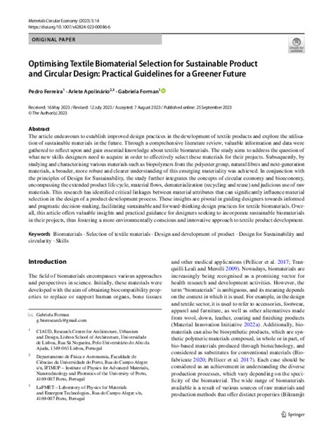 Pdf Optimising Textile Biomaterial Selection For Sustainable Product And Circular Design