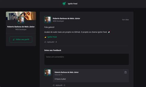 GitHub RobertoBMJunior Ignite Feed Este é o Ignite Feed um projeto simples feito em React JS