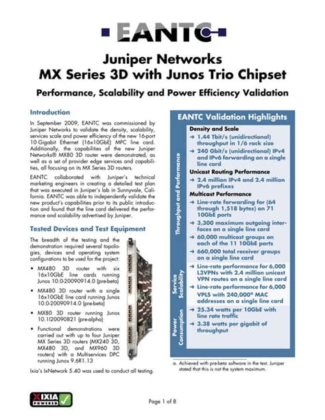 Juniper Networks Mx Series 3d With Junos Trio Chipset Eantc Report Pdf