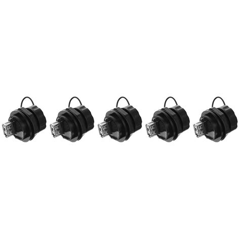 Set Of 5 Waterproof Connector Usb Bulkhead For Industrial Equipment Charger Block Adapter Black