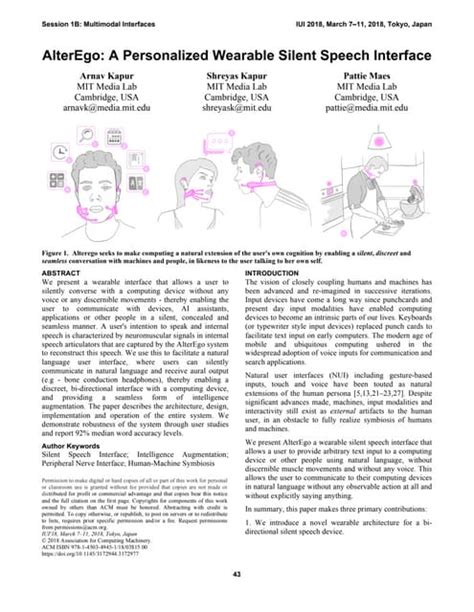 Alterego A Personalized Wearable Silent Speech Interface Pdf