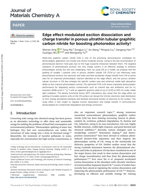 Pdf Edge Effect Modulated Exciton Dissociation And Charge Transfer In Porous Ultrathin Tubular