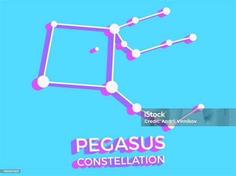 페가수스 별자리 3d 기호 파란색 배경에 등색 스타일별 아이콘 별과 은하의 클러스터 벡터 일러스트레이션 0명에 대한 스톡 벡터