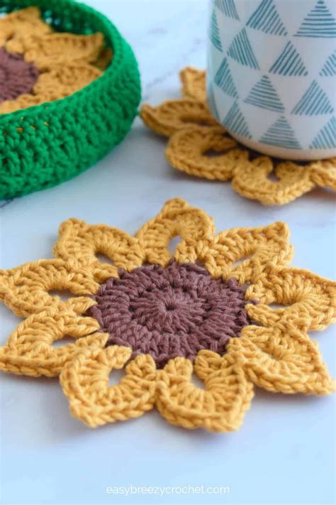 Easy Crochet Sunflower Coasters With Basket Artofit