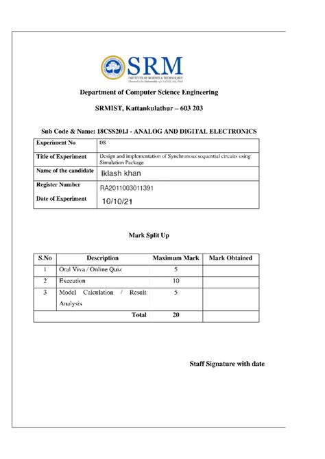 Design And Implementation Of Synchronous Sequential Circuits Analog