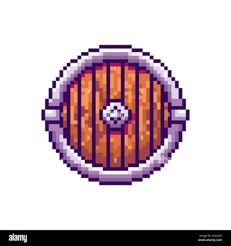 Pixel Art Wooden Shield Game Asset Design Stock Vector Image Art Alamy