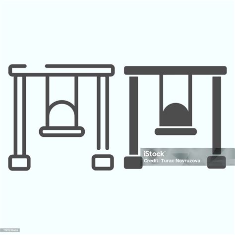 자식 스윙 라인과 글리프 아이콘입니다 아기 시소 벡터 그림 흰색에 격리 키즈 놀이터 개요 스타일 디자인 웹 및 응용 프로그램을