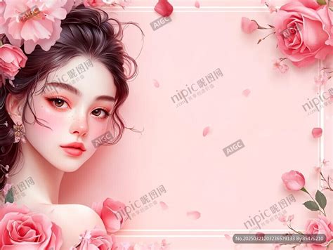 Ai创作图粉色 花卉 女孩 插画 壁纸 背景 装饰 艺术 数字艺术 插画师 风格 美学 浪漫 宁静 昵图网
