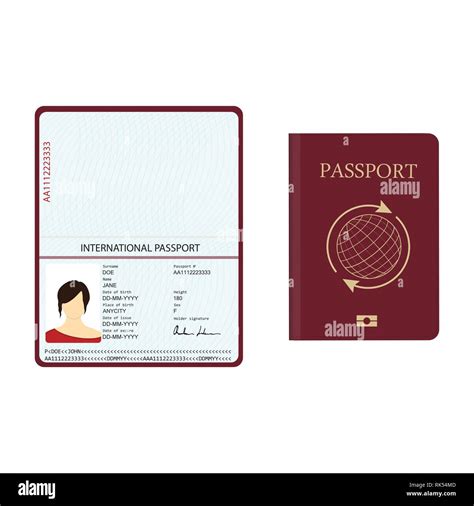 Vector Illustration Passport With Biometric Data Identification Document International