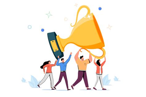 팀 성취 팀워크 공동 작업은 비즈니스 목표 달성 수상 또는 성공 파트너십 달성을 위해 함께 협력합니다 트로피에 대한 스톡 벡터 아트 및 기타 이미지 Istock