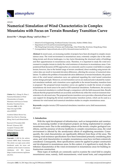 PDF Numerical Simulation Of Wind Characteristics In Complex Mountains With Focus On Terrain