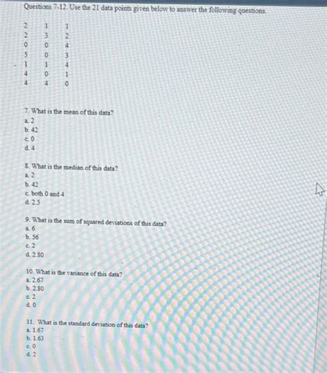 Solved Questions 7 12 Use The 21 Data Points Given Below To