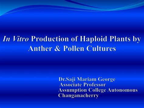 In Vitro Production Of Haploid Plants By Anther And Pollen Cultures Smg Ppt