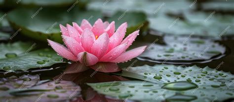 Premium Photo Pink Lotus Flower On Green Lily Pad