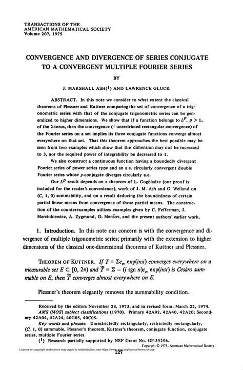 Convergence And Divergence Of Series Conjugate To A Convergent Multiple Fourier Series Docslib