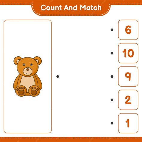 세어보고 테디베어의 수를 세고 맞는 숫자와 짝을 맞춰보세요 교육 어린이 게임 인쇄용 워크시트 벡터 일러스트 레이 션 프리미엄 벡터