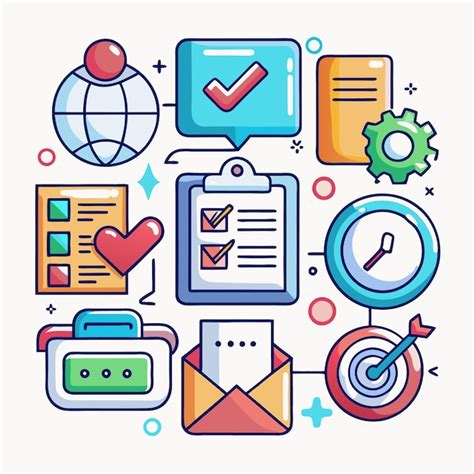 Colorful Icons Showing A Checklist Email Heart Target Clock And Gear