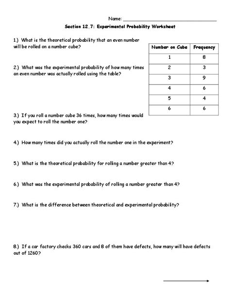 Theoretical And Experimental Probability Worksheet E Streetlight Com