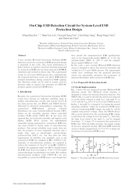 Pdf On Chip Esd Detection Circuit For System Level Esd Protection Design