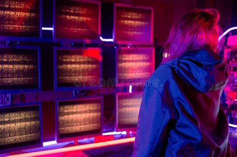 Woman Hacker Failing Angry Asian Woman Wearing A Black Jacket Hacking