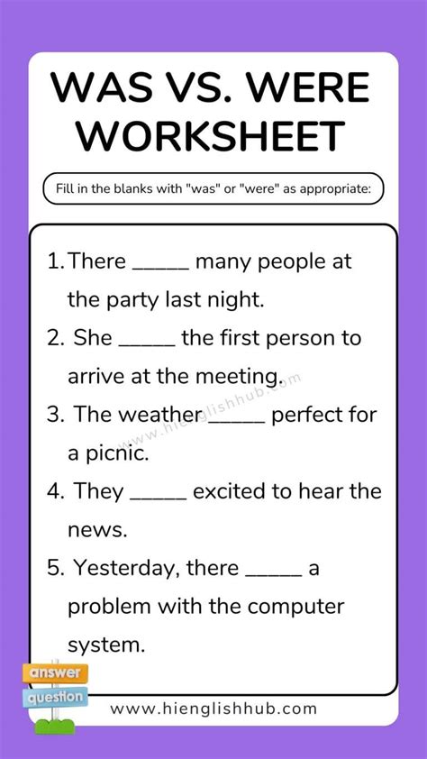 Was Vs Were Usage Examples And Free Worksheet Hi English Hub