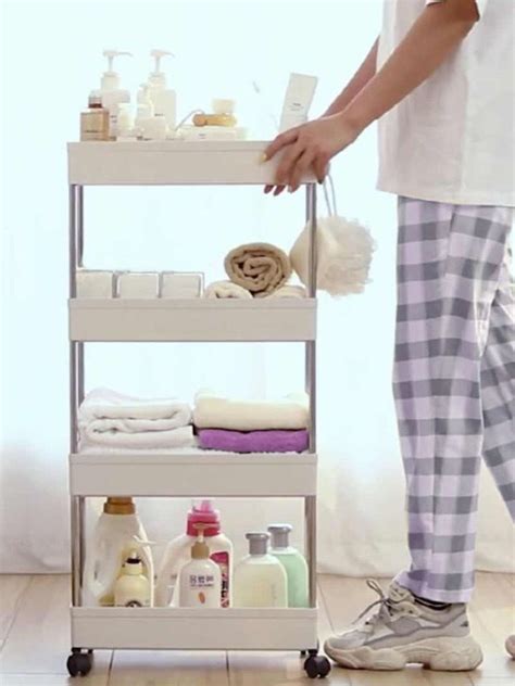Этажерка на колесиках узкая для ванной и туалета напольная 4 полки купить C доставкой на Ozon
