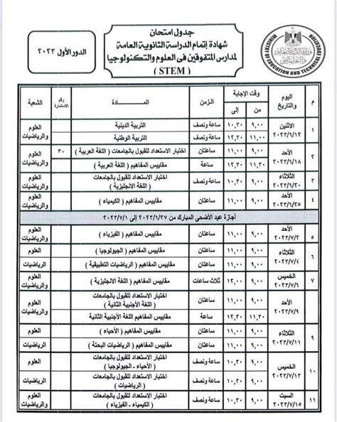 جدول امتحانات الصف الثالث الثانوي 2023 الدور الاول منصة كتاتيب مصر