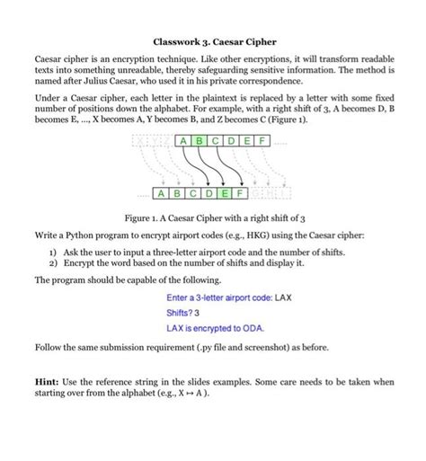 Solved Classwork 3 Caesar Cipher Caesar Cipher Is An