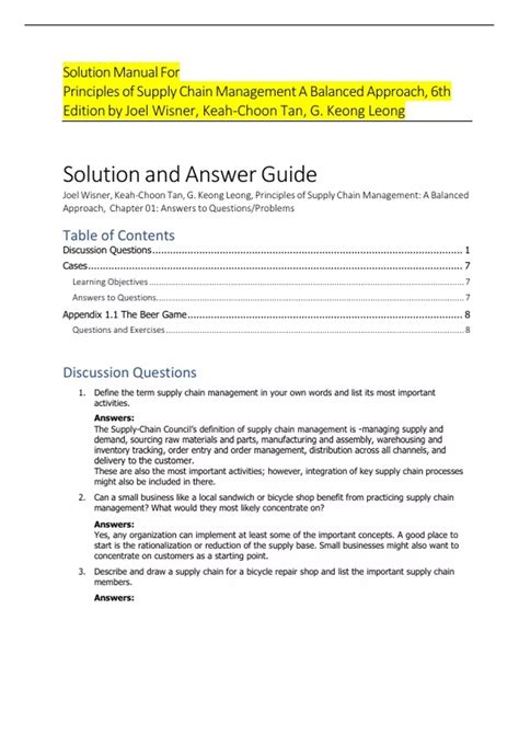 Solution Manual For Principles Of Supply Chain Management A Balanced