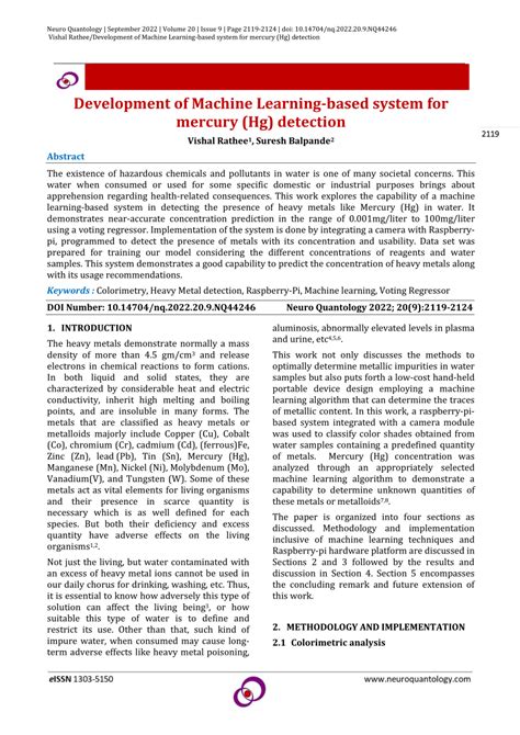Pdf Development Of Machine Learning Based System For Mercury Hg