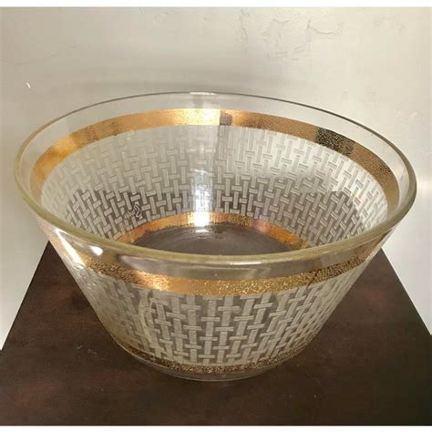 Vintage Gilt Criss Cross Pattern Large Glass Salad Bowl Chairish
