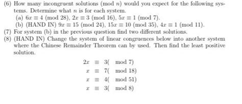Solved 6 How Many Incongruent Solutions Mod N Would You