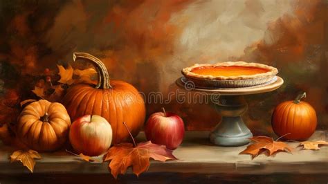 Autumn Pie With Pumpkin And Apples On A Wooden Table Ai Generated Stock Illustration