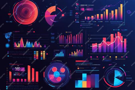 Colorful Data Visualization Dashboard With Graphs And Charts On A Dark Background Premium Ai
