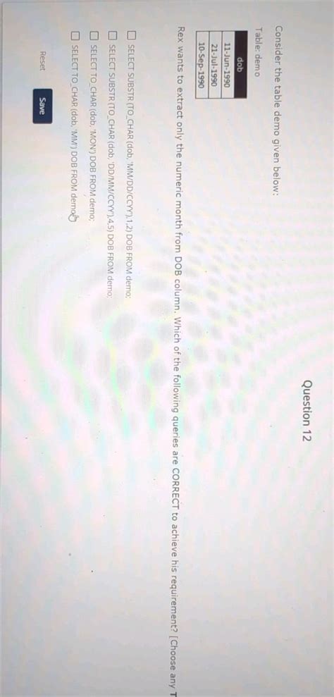 Question 12 Consider The Table Demo Given StudyX