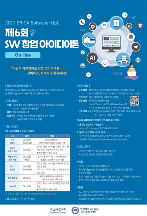 창업 아이디어를 뽐내봐 Erica Sw중심대학사업단 제6회 Sw 창업 아이디어톤 온라인으로 개최