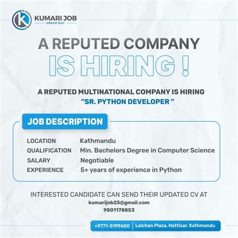 Kumari Job On Linkedin Pythondeveloper Seniorpythondeveloper Itvacancy Jobsinnepal