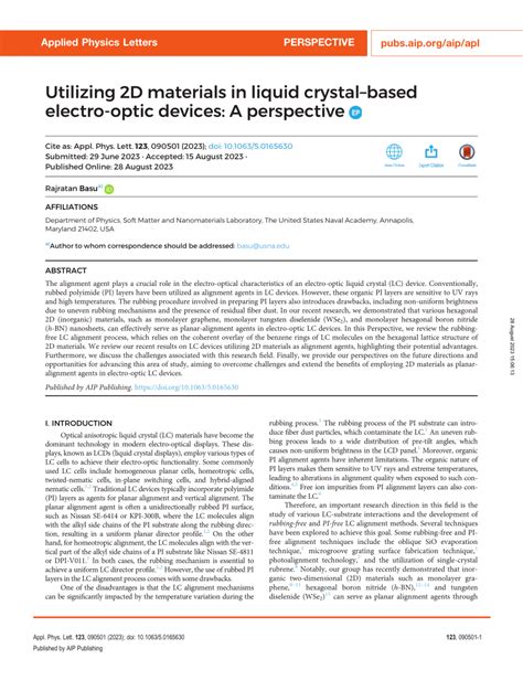 Pdf Utilizing 2d Materials In Liquid Crystalbased Electro Optic Devices A Perspective