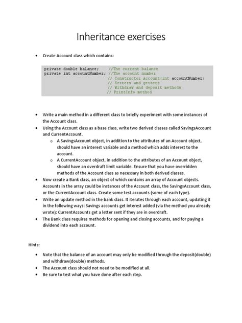 Inheritance Exercises Private Double Balance Private Int Accountnumber Accountnumber Pdf