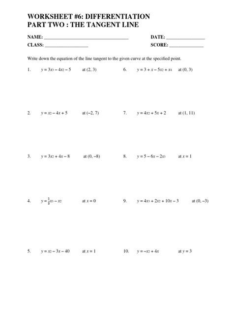 Worksheet 6 Differentiation Part 2 Pdf