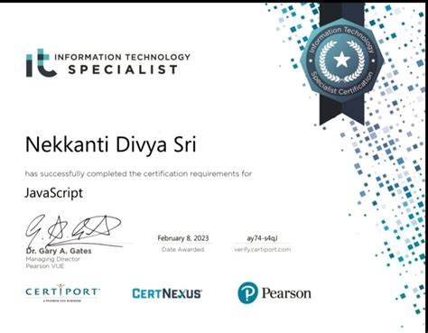 Divya Sri Nekkanti On Linkedin Certiport Pearsonvue Javascript